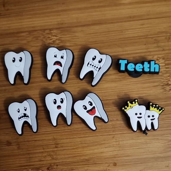 Other | White And Black Cartoon Tooth Pins Set | Poshmark